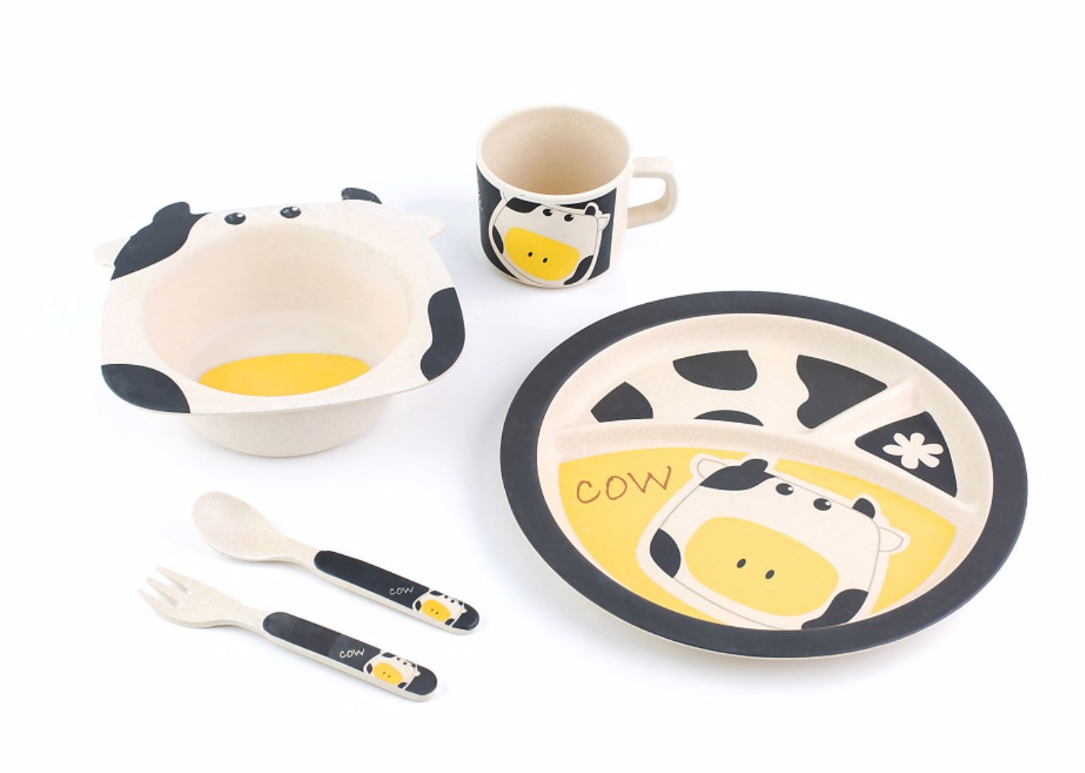 Bamboo Fibre Kids 5 Piece Dinnerware Set Cow | Sewing B Designs